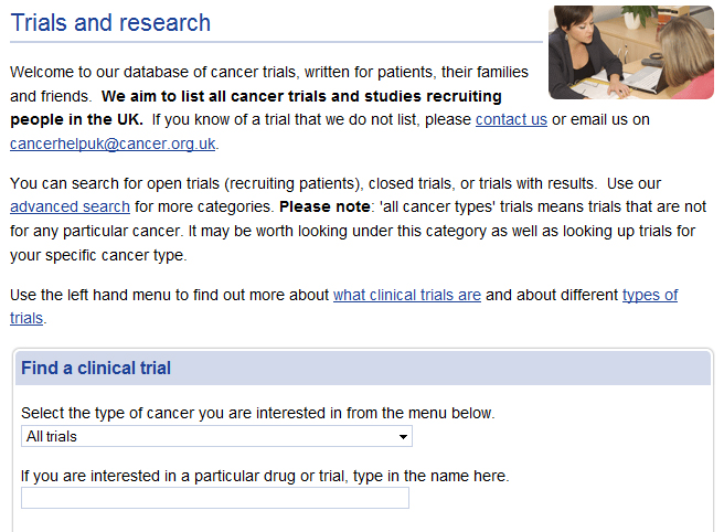 Our CancerHelp UK clinical trials database is ten - Cancer Research UK ...